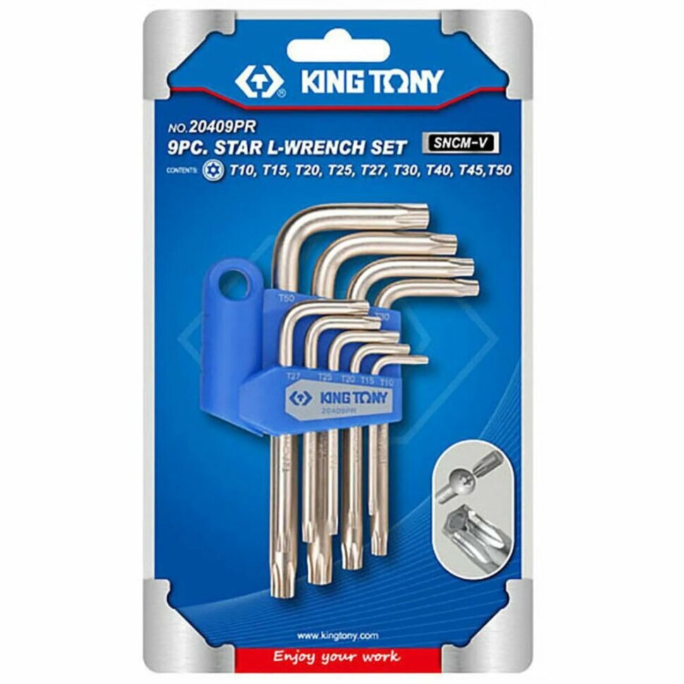 Набор ключей Г-обр. Torx, T10H-T50H, корот, с отв,9предм. KING TONY,20409PR, 1955121