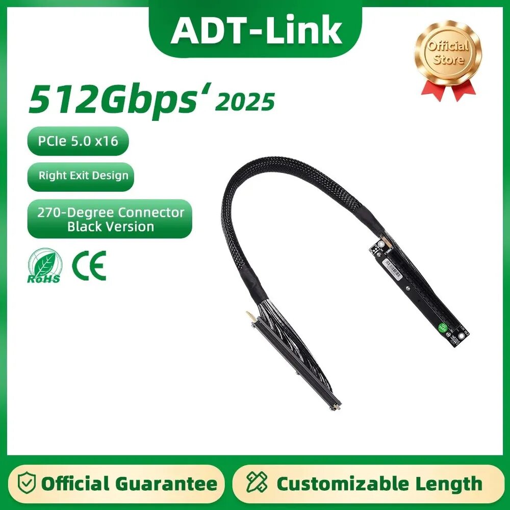 K33UR-TR-0.4m ADT-Link PCI-E 5.0 x16 Двойная обратная боковая изгибка графической карты Riser