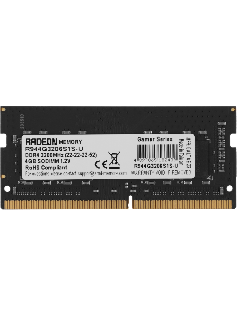 Память DDR4 4GB 3200MHz AMD R944G3206S1S-U R9 RTL PC4-25600 CL22 SO-DIMM 260-pin 1.2В RTL