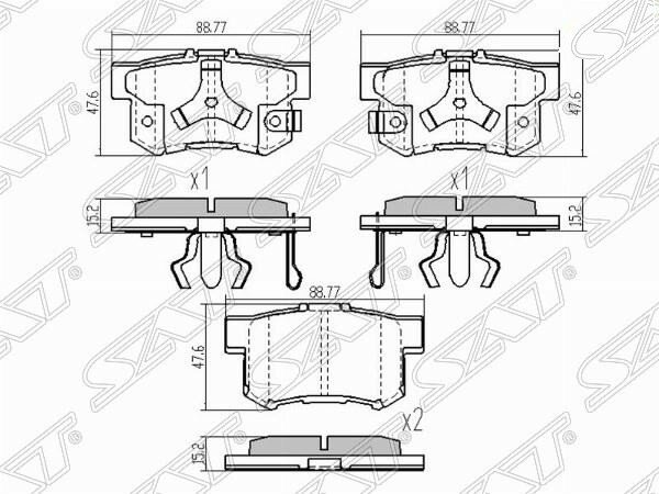 Колодки тормозные сзади SAT ST-43022-TP6-A01 Honda Accord 91-16 / Civic 95-12