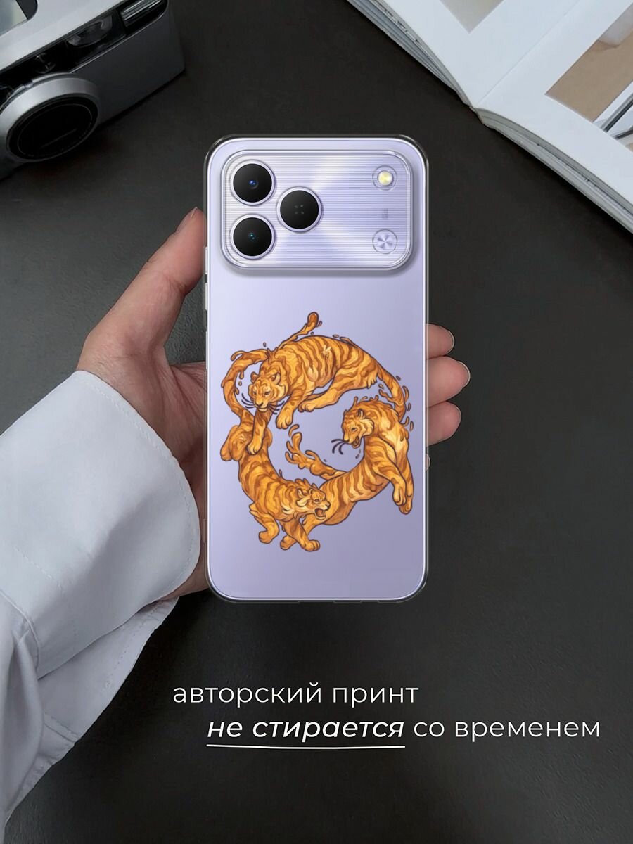 Чехол на Tecno Spark 50 / Текно Спарк 50 с принтом Играющиеся тигры 2, прозрачный — фото 1