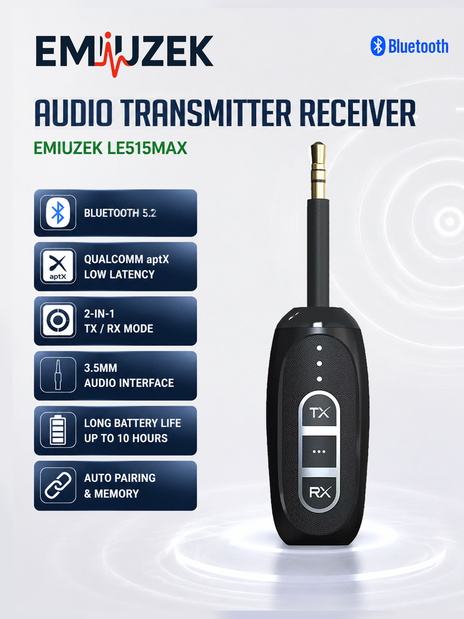 EMIUZEK LE515MAX Bluetooth 5.4 Transmitter Receiver