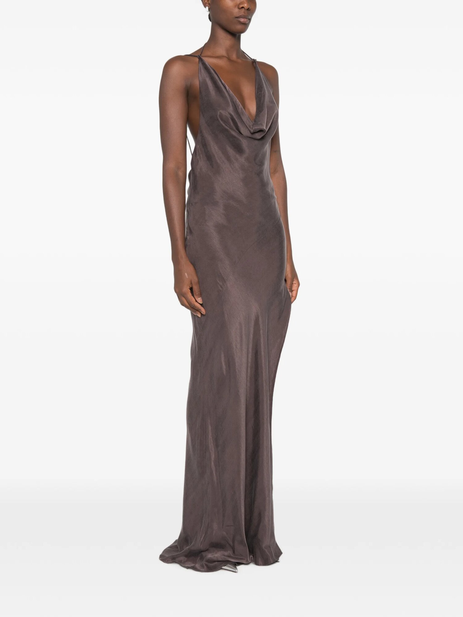 Платье THE ANDAMANE Cowl-neck backless maxi dress, размер 40, brown — фото 1