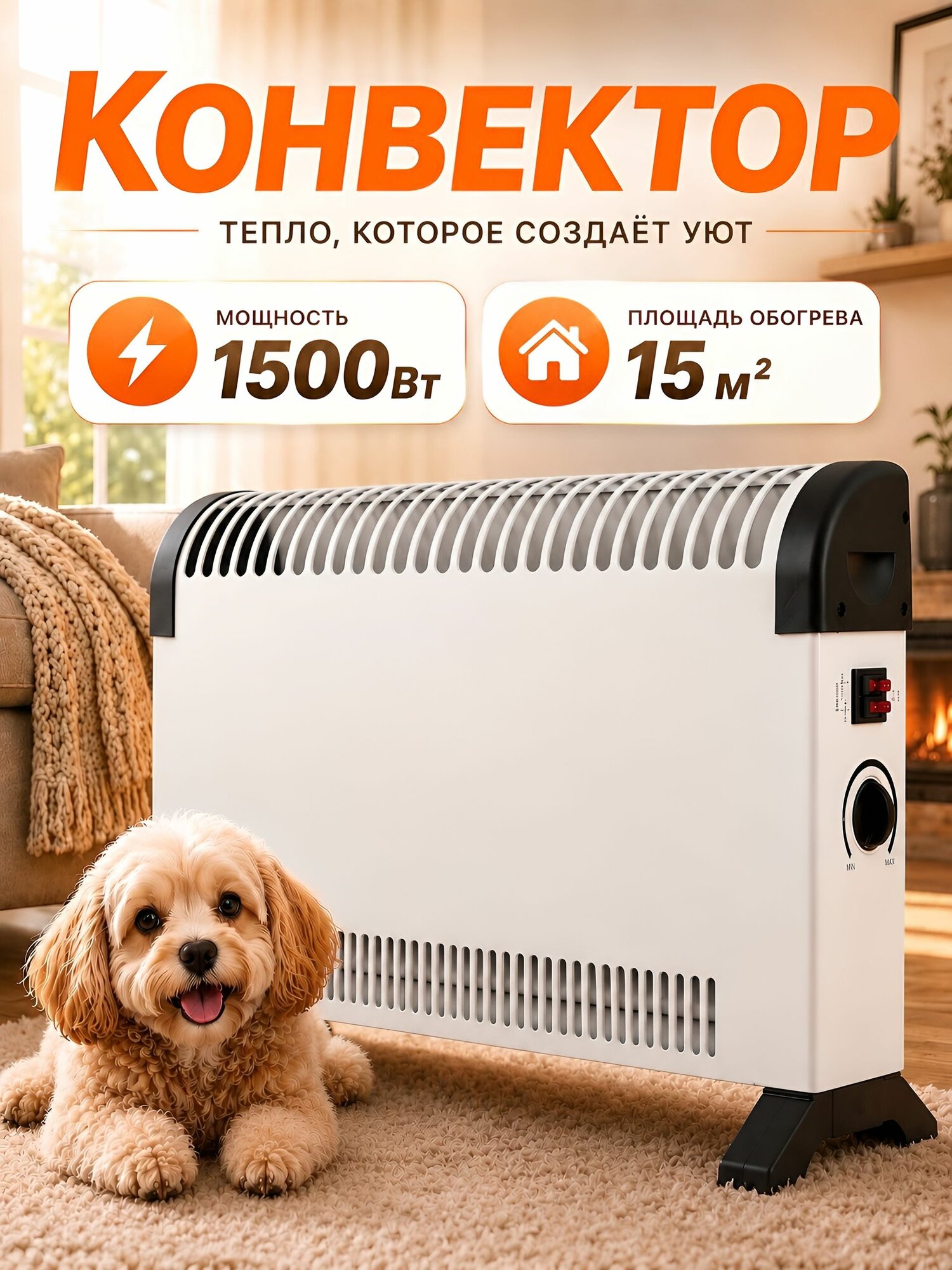 Конвекторный обогреватель для дома электрический, ОК-EU-1,5/3 EUROLUX (конвектор электрический 1500вт)