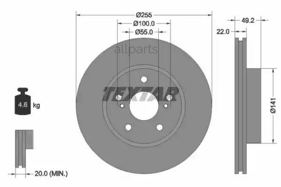 TEXTAR 92179503 Диск тормозной передний с покрытием PRO TOYOTA TEXTAR 92179503