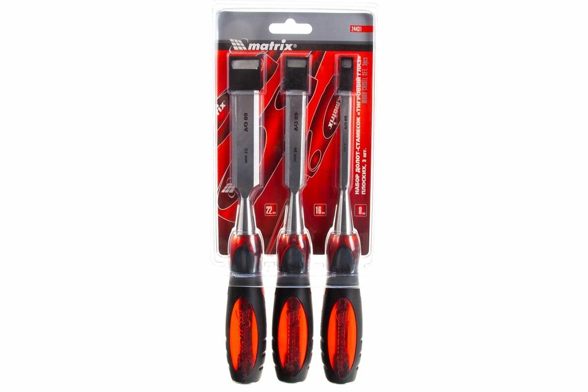 Набор плоских долот-стамесок "Тигровый глаз", 3шт, 8-16-22мм MATRIX 24431