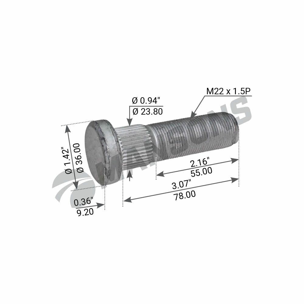 Болт колеса M22x1.5x90/79/42 ROR 780.197 MANSONS
