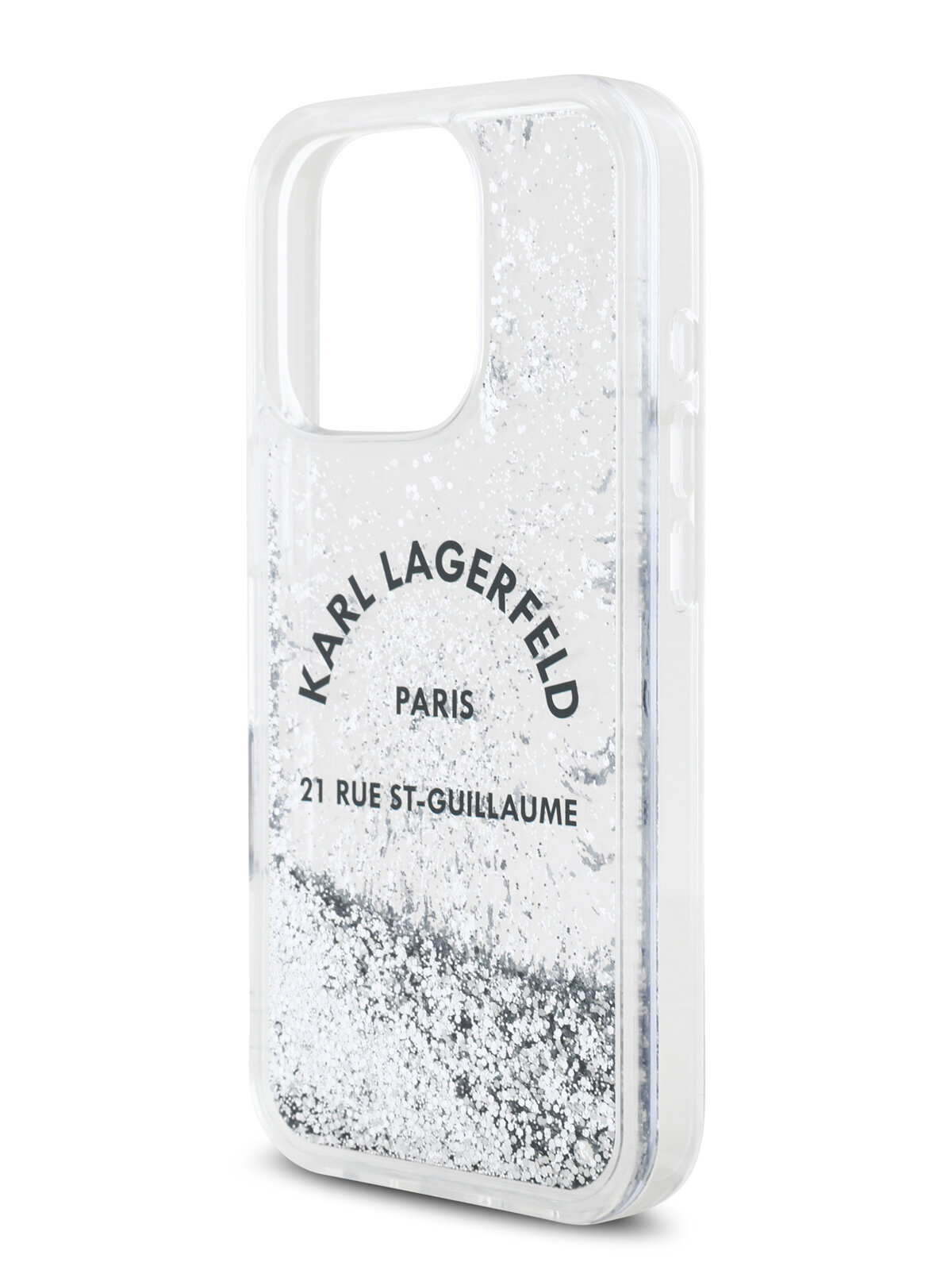 Lagerfeld для iPhone 16 Pro Max чехол Liquid Glitter RSG logo Hard Silver