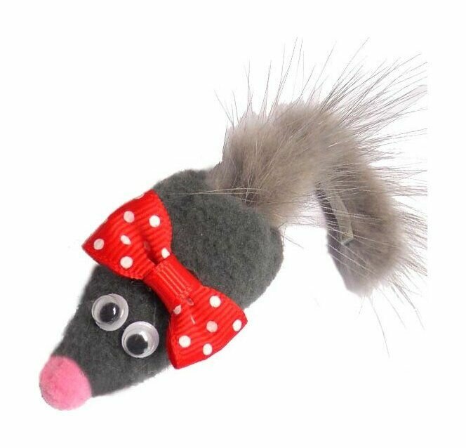 Игрушка GoSi для кошек Мышка-милаха серая с норковым хвостом микки