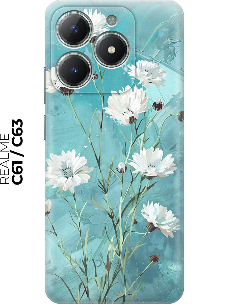 Силиконовый чехол на Realme C61 / C63 с принтом "Белые васильки"