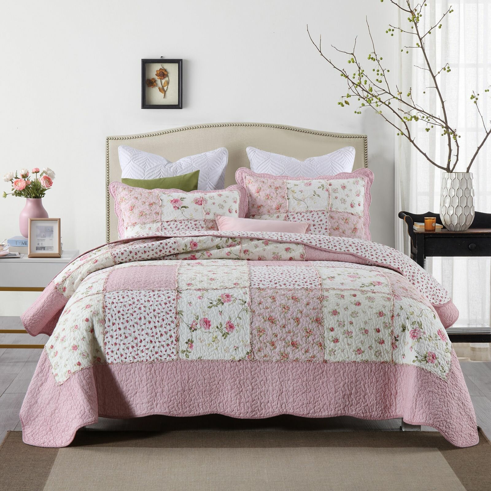 Покрывало с наволочками, Стеганое хлопчатобумажное лоскутное одеяло в стиле пэчворк с 2 наволочками-Egeland Домашнее прядение