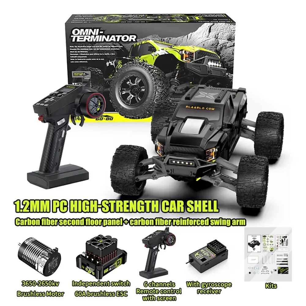 Радиоуправляемый монстр-трак RLAARLO OMNI-TERMINATOR 4WD бесколлекторный 1/10 масштаб, электромобиль, игрушка для взрослых и детей