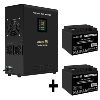 Комплект ИБП EX296002RUS + батарея 100Aч EX282985RUS 2шт (инвертор, синус, для котла, настенный) ExeGate FineSine SX-2500. LCD. AVR.2SH <2500VA/1800W, чистая синусоида, цветной LCD-дисплей, AVR, 2*Schuko, линейно-интерактивный, крепление настенное/унив