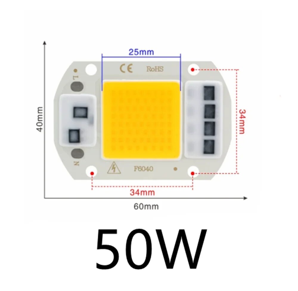 Светодиодный чип COB 50W 220V, Cool White