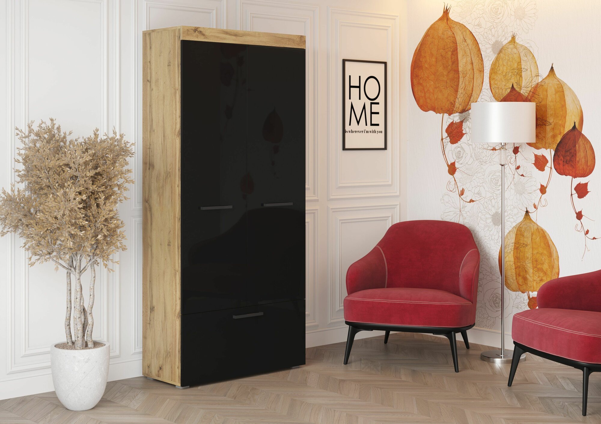 Шкаф для одежды Бастон 0.9 Дуб Делано/Черный глянец