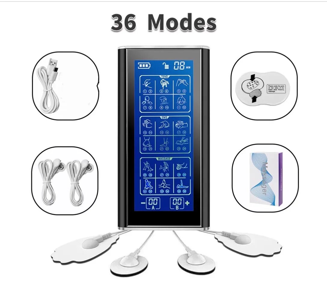 Двухканальный 25 режимов 30 интенсивности Tens Ems Mass 4 в 1, устройство физиотерапии, облегчение боли, электроды, подушечки, свинцовый провод