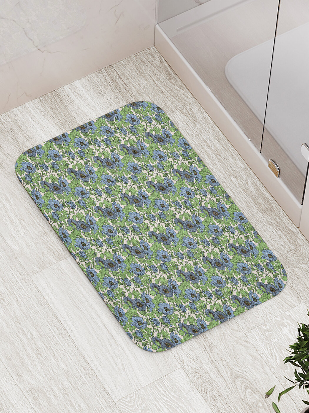 Коврик для ванной комнаты и туалета противоскользящий "Цветы с листьями" 52х77 см, JoyArty