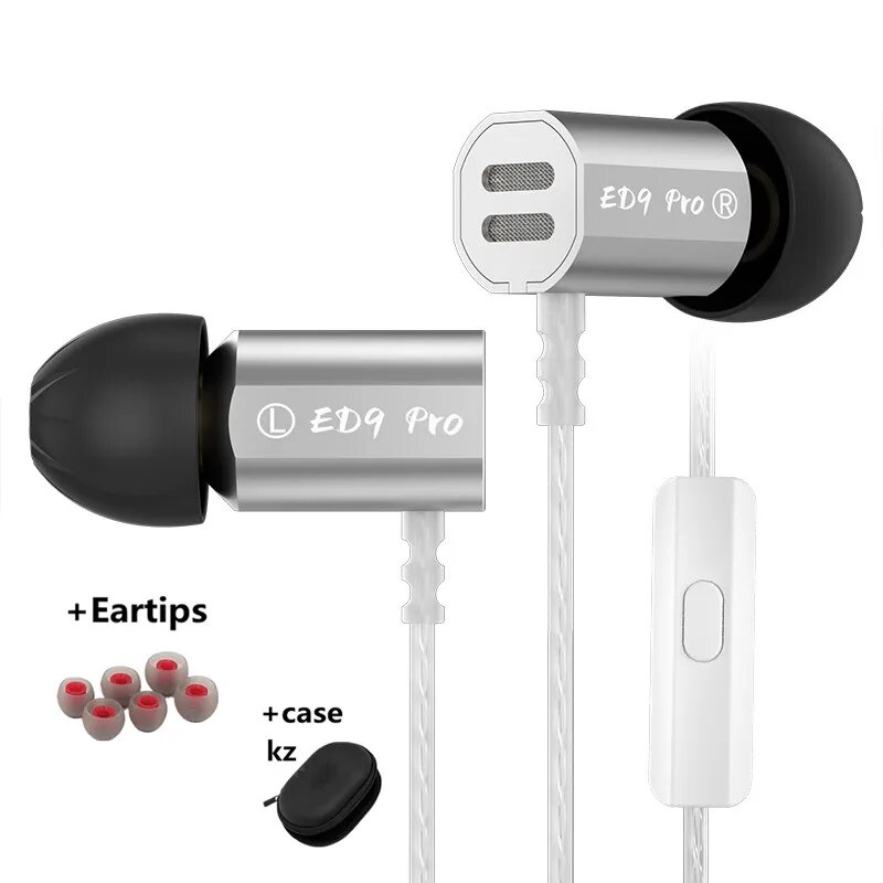 KZ ED9 Про наушники с тяжелым басом silver mic Case ET