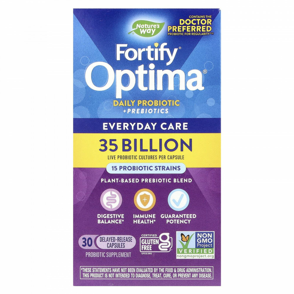 Nature's Way, Optima® Probiotic, Fortify®, для кишечника, 35 млрд, 30 капсул с отсроченным высвобождением