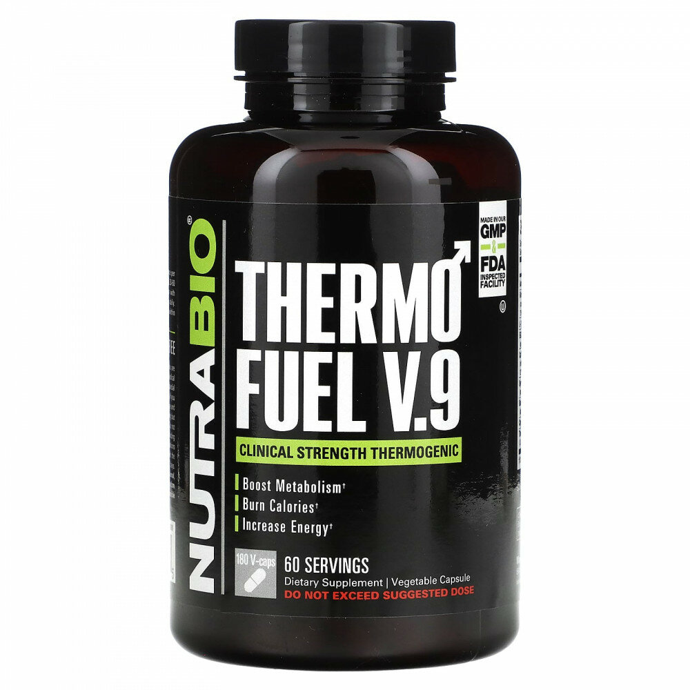 NutraBio, Thermo Fuel V.9, 180 растительных капсул