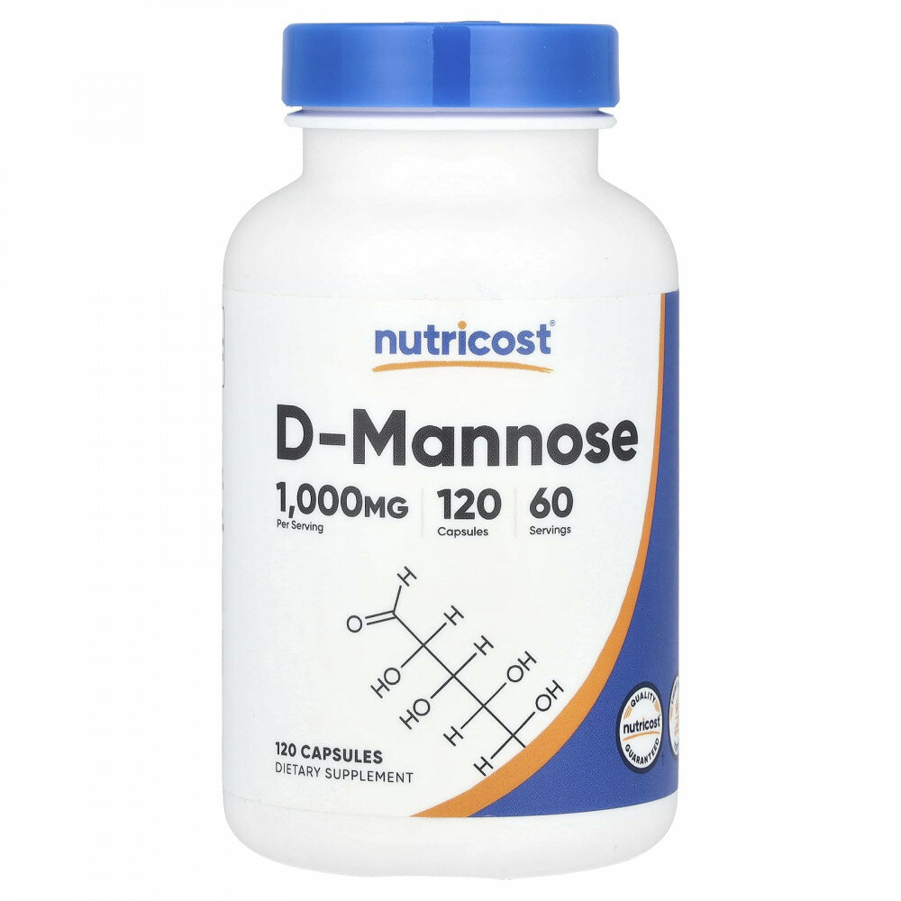 Nutricost, D-Mannose, 120 капсул (по 500 мг в каждой капсуле)