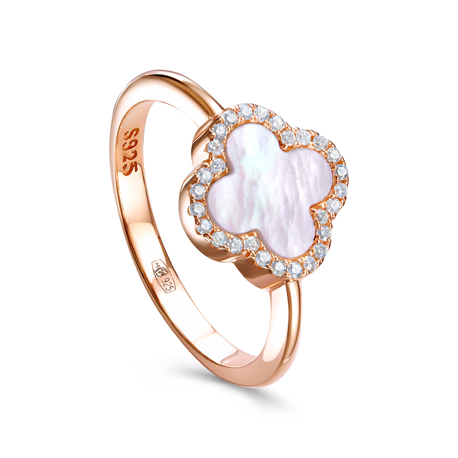 Кольцо, серебро, 925 проба, фианит, перламутр