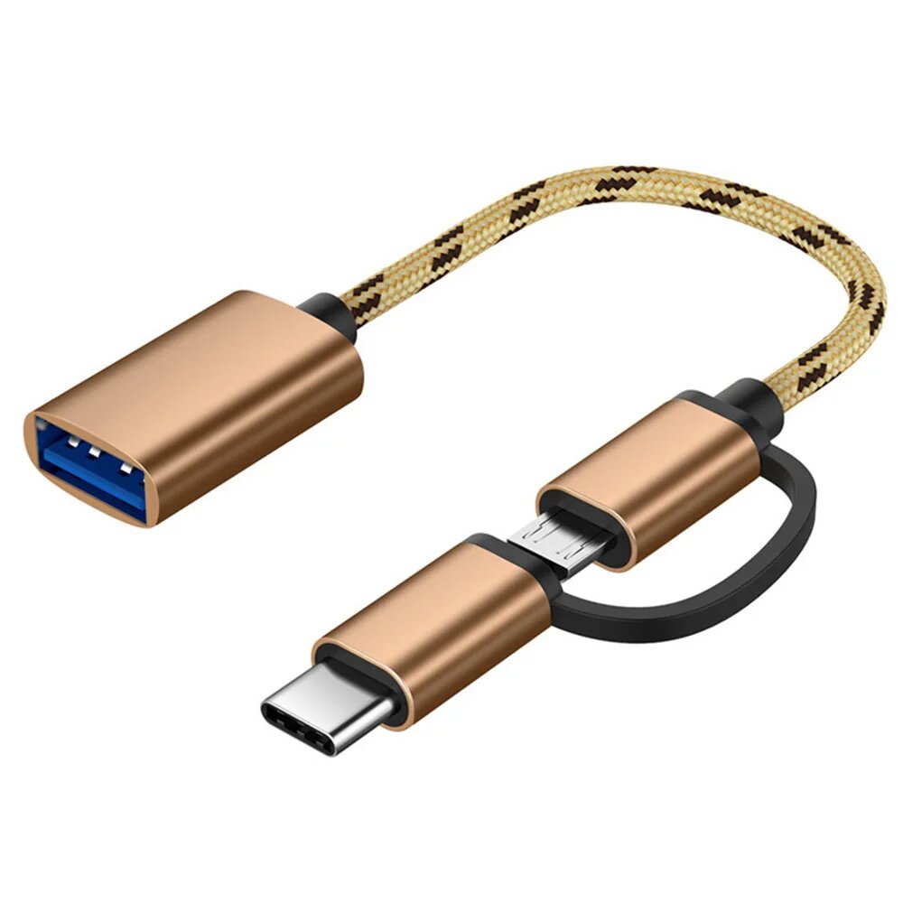 Кабель-адаптер OTG 2 в 1, нейлоновая оплетка, USB 3.0 к Micro USB Type C, адаптер синхронизации данных для Huawei для MacBook USB C, телефонный диск OTG Gold