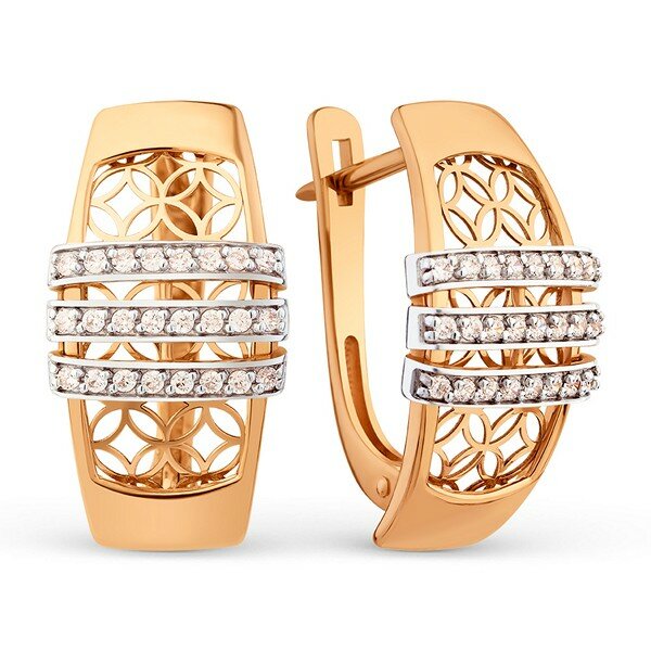 Серьги, красное золото, 585 проба, фианит