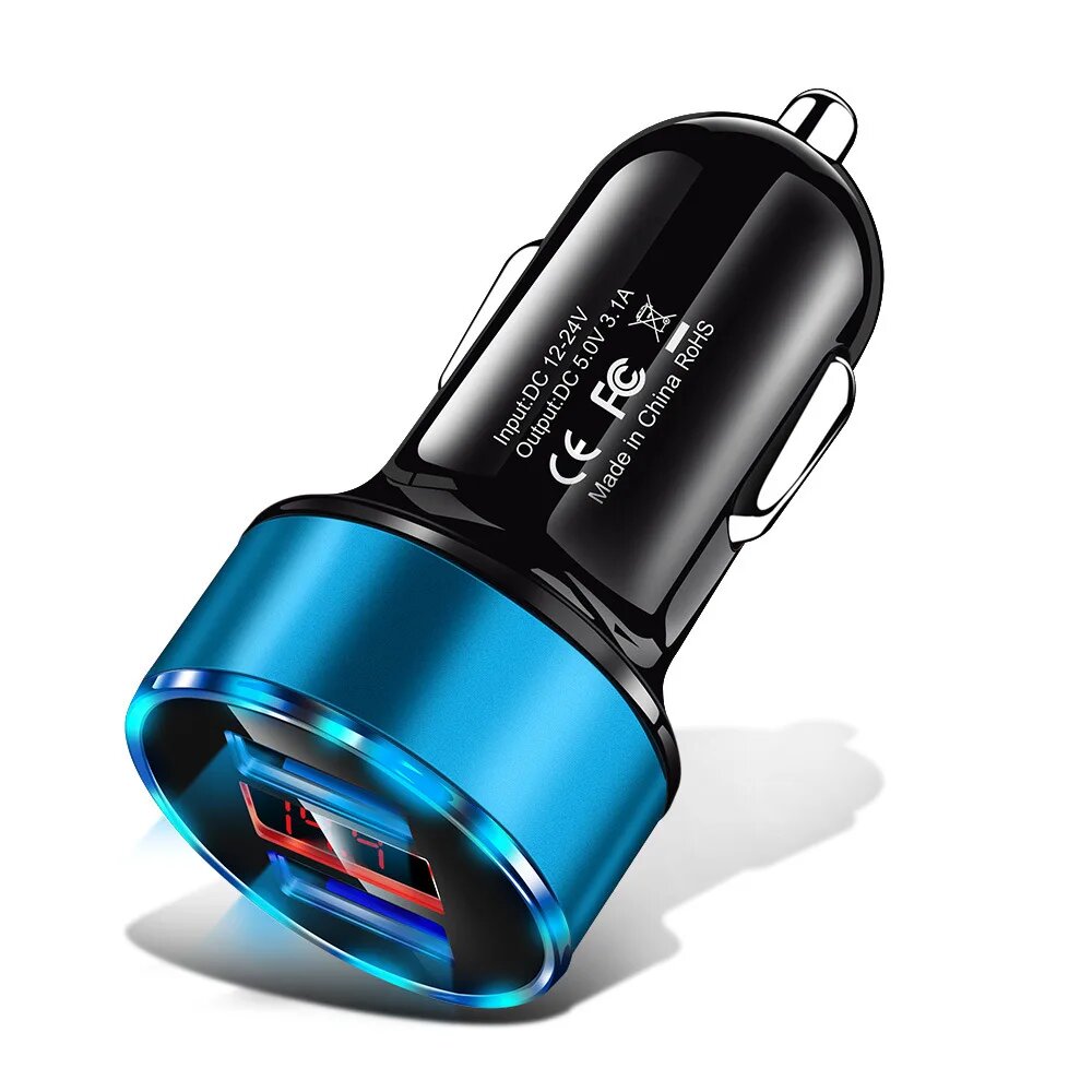 Автомобильное зарядное устройство А с двумя USB-портами и светодиодным дисплеем