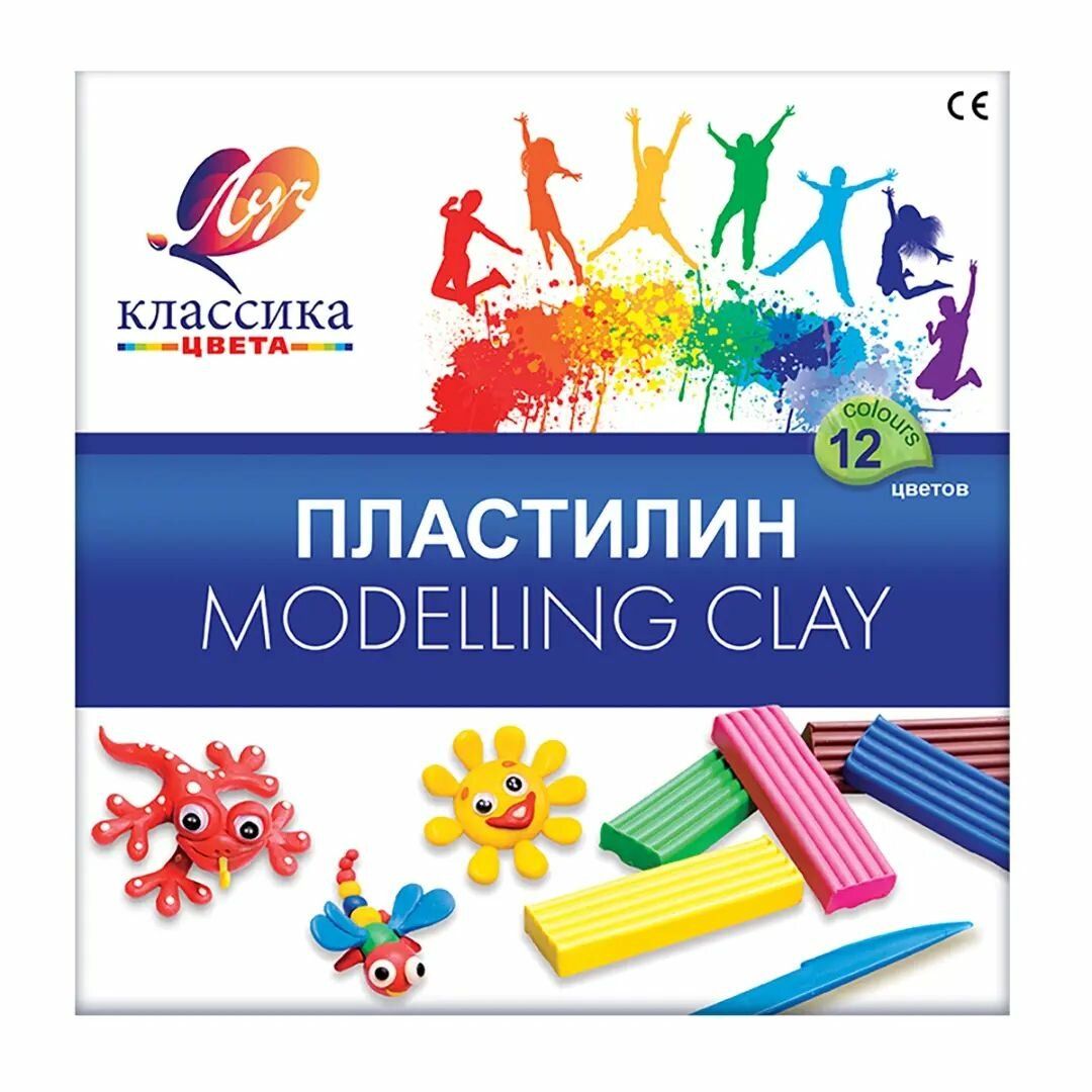 Луч Пластилин классический со стеком Классика 12 цветов 240 г