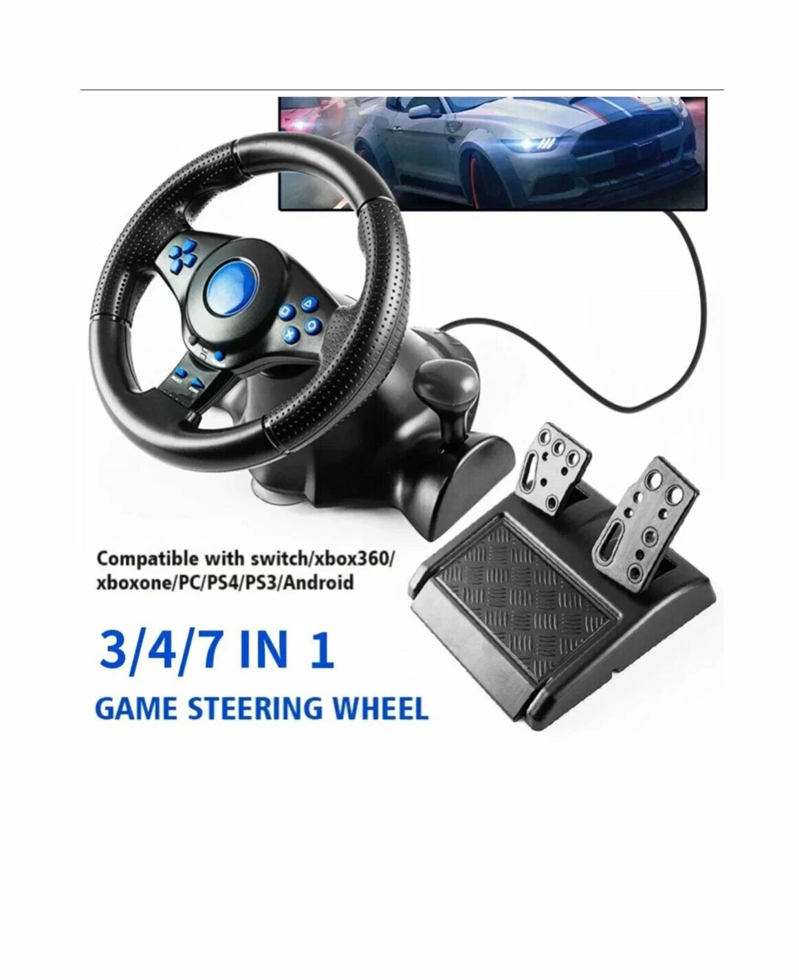 Игровой руль GT-V 7 для компьютера , ПК, Xbox One, PS4, PS3, Android / Гоночный симулятор вождения с педалями и рулём