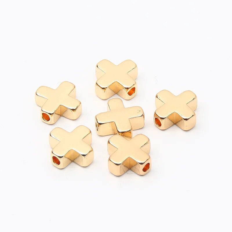 Золотые медные бусины-крестики Laudsong 8x8mm, KC Gold Color