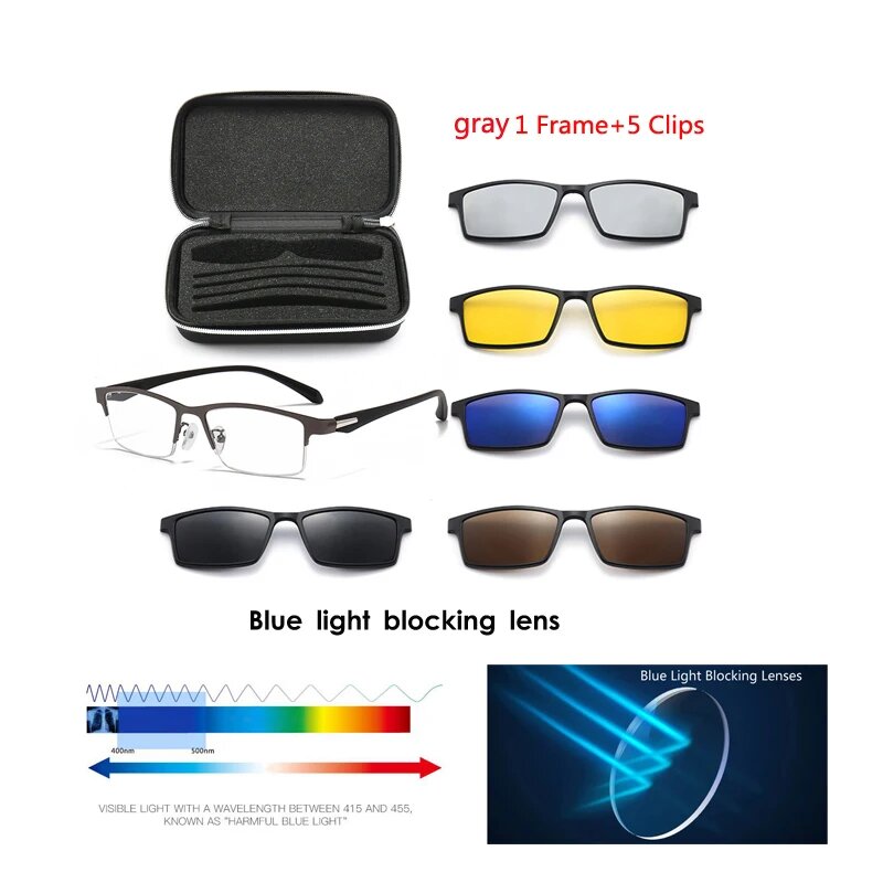 Очки для зрения с 5 сменными линзами, Anti-blue 6 in 1 BOX, рецепт 1.67