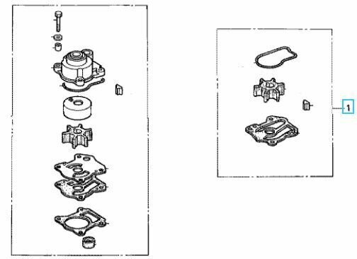 Ремкомплект помпы с крыльчаткой для лодочного мотора Honda BF40/BF50; Артикул Honda: 06192ZV5023 (Оригинал)