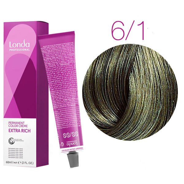 Londa Permanent Color Creme Стойкая крем-краска для волос 6/1 Темный блонд пепельный, 60 мл