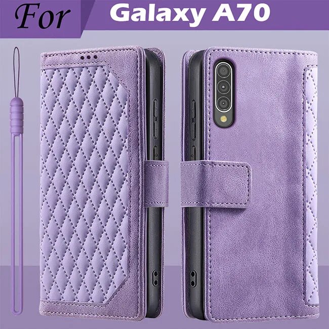 Для Samsung Galaxy A70 Чехол Противоударный кожаный чехол-книжка для телефона Samsung Style 1 Purple