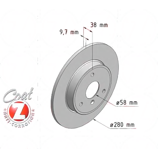 ZIMMERMANN 405.4102.52 диск торм smart fortwo 07- пер 280x9,7 (Комплект 2 штуки)