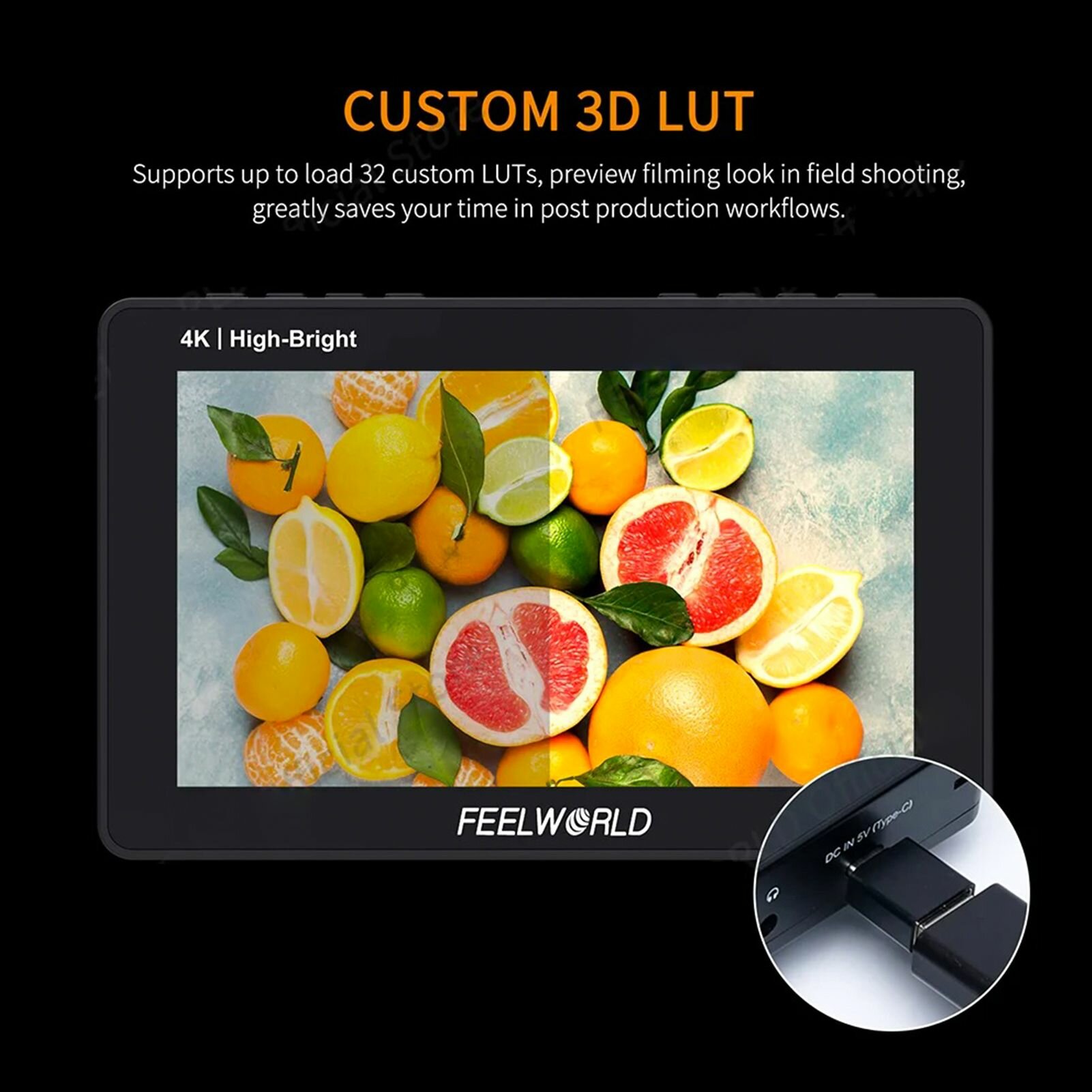 Монитор FEELWORLD F5 PRO X 5.5 дюйма, сенсорный экран 1920*1080, 1600 нит, поддержка 4K UHD, со съемным козырьком и наклонной рукой