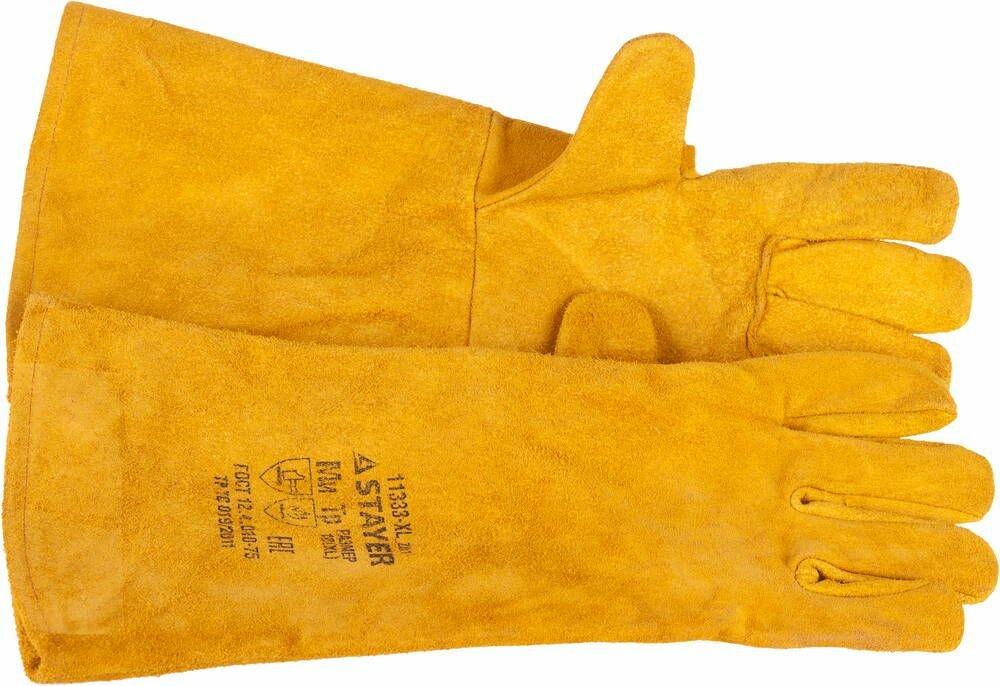 Термостойкие краги STAYER PROFI, 400 мм, XL (10), спилковые, с подкладкой, профессиональные, для сварки и тяжелых работ 11333-XL_z01