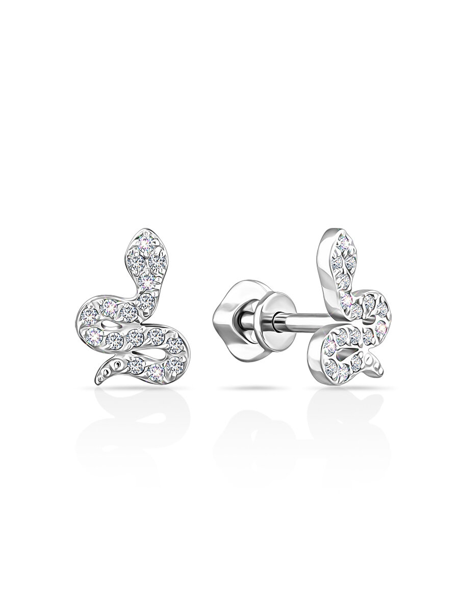 Серьги пусеты, серебро, 925 проба, родирование, фианит