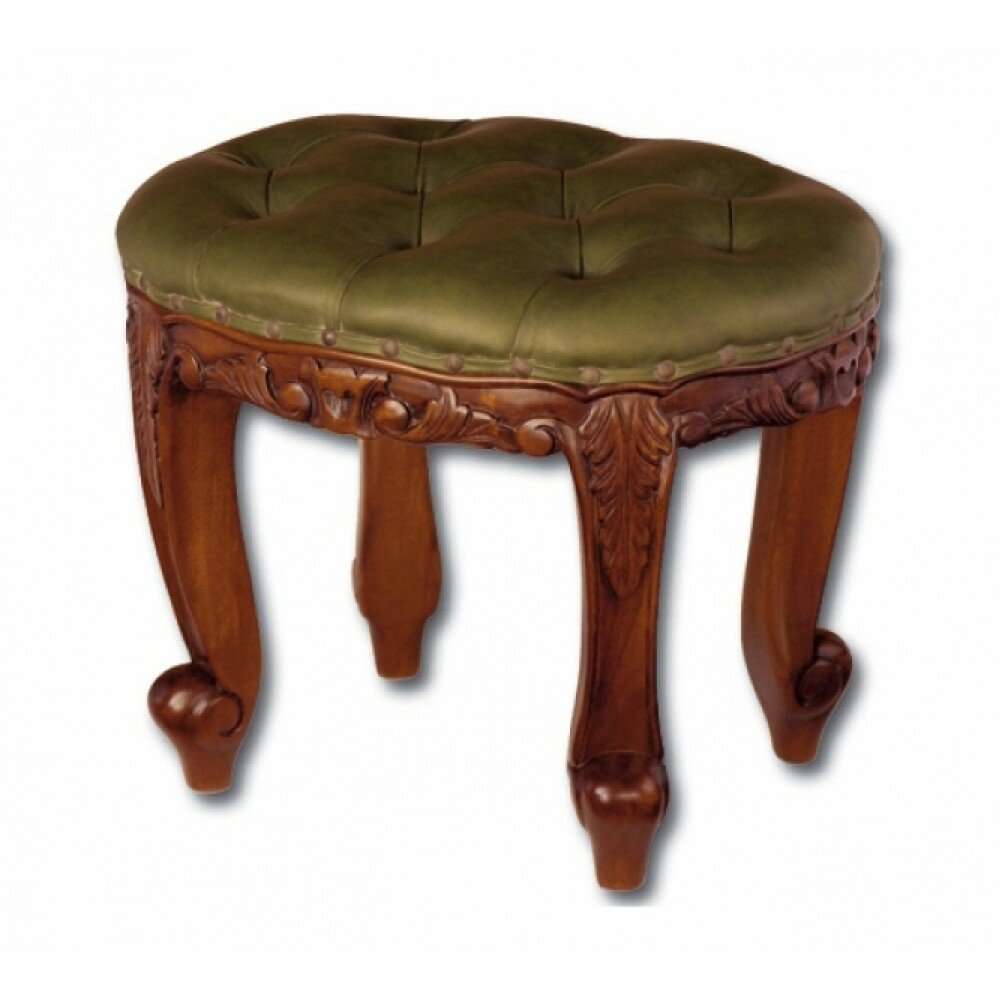 Пуф приставной DOMKORLEONE, кожаная обивка, красное дерево (mahogany wood), цвет орех NAA (светло-коричневый)