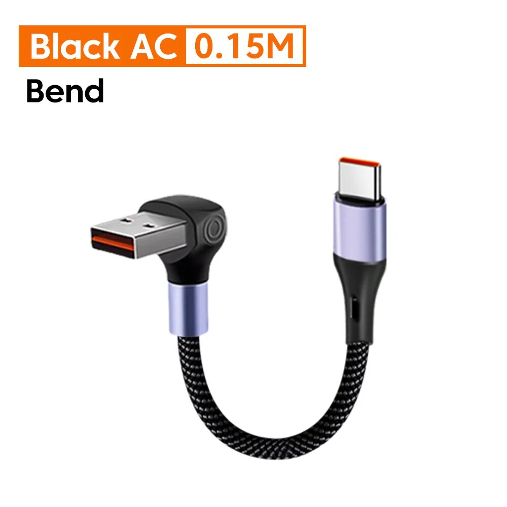 Короткий кабель типа C — USB C 0,15/0,3 м для Iphone 15 16 Pro Huawei Xiaomi 90 ° Угловой аккумулятор для быстрой зарядки, провод USB C Elbow A to C 0.15M