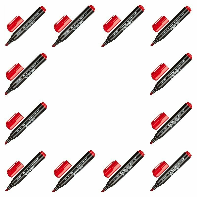 Attache Маркер перманентный красный скошенный наконечник 1,5-3 мм, 12 шт