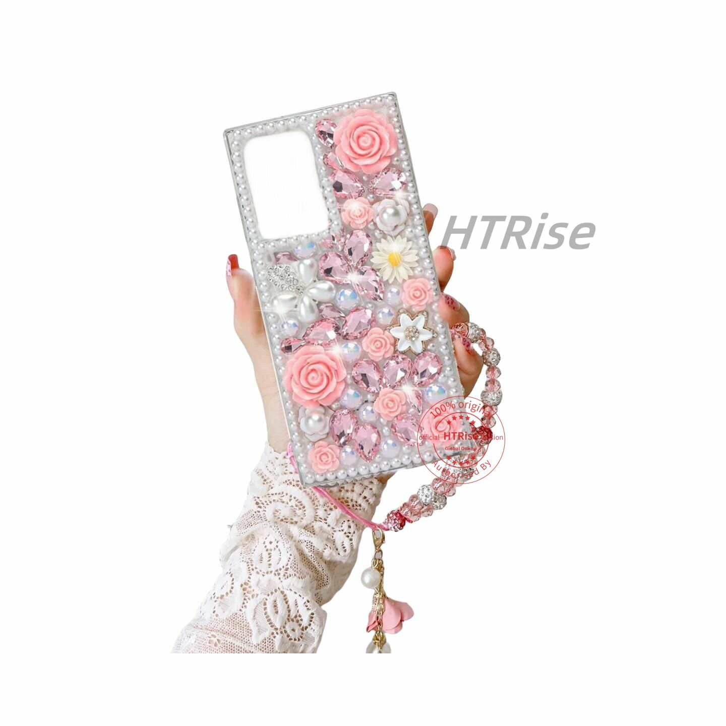 Чехол для Xiaomi Poco X6 Pro 5G( Ксяоми Поко X6 про 5G ), Роскошные Luxury 3D роза сверкающие стразы с драгоценным камнем, светло-розовый