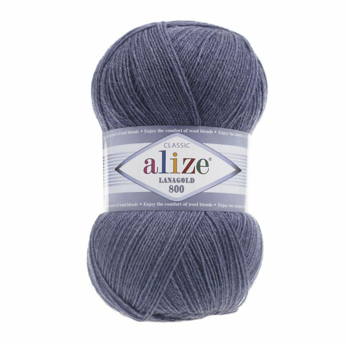 Пряжа ALIZE "Lanagold 800", 100 гр 730 м, 49% шерсть, 51% акрил, 203 джинс меланж, 5 шт