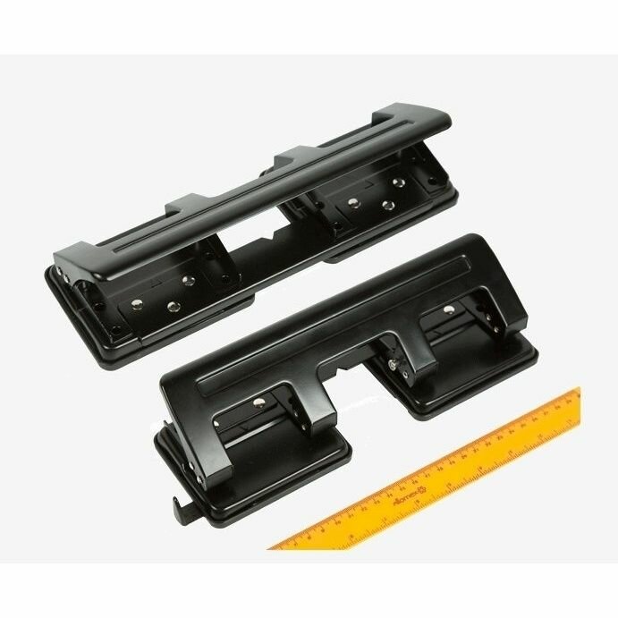 Дырокол deVENTE 20 листов 4 отверстия металлический Attomex, черный с линейкой (4020008)