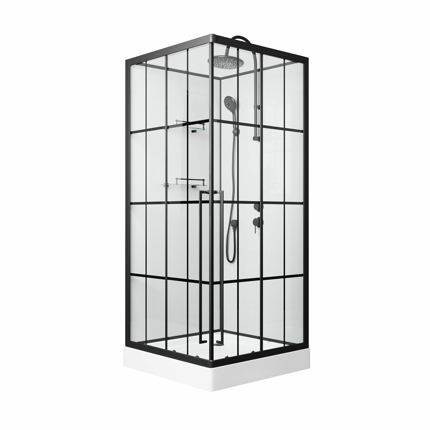 Душевая кабина Niagara Standart ST90/15QR/KL/BKT (90х90х225) низкий поддон(15см), черный, стекло прозрачное,3 места