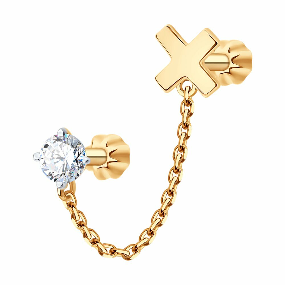 Моносерьга, красное золото, 585 проба, фианит