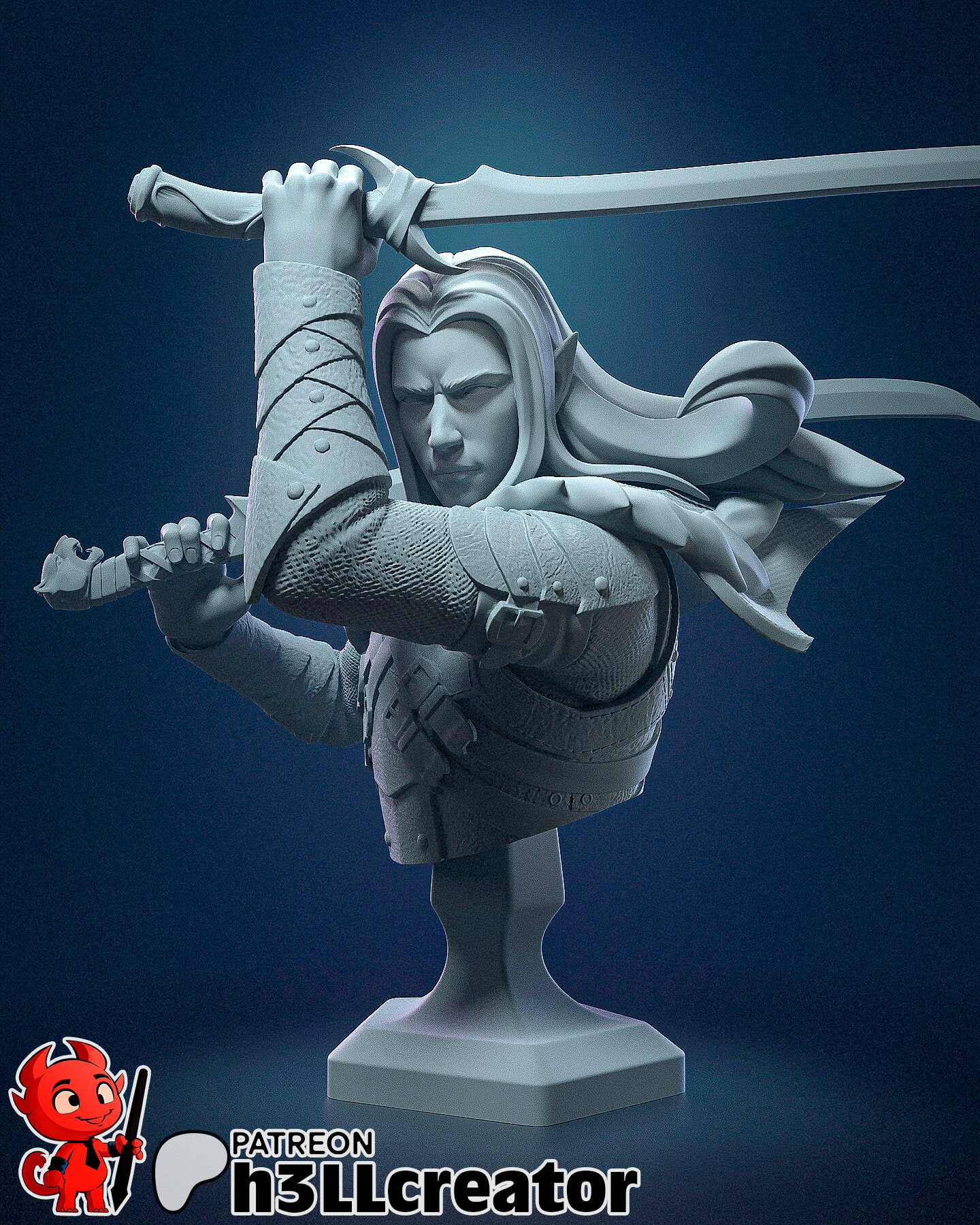 Модель бюст Дриззт До'Урден, Drizzt Do'Urdeno (Dungeons & Dragons), 85 мм