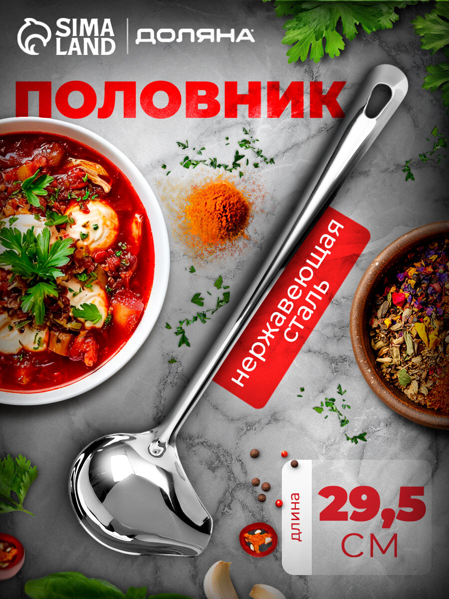 Ложка для соуса из нержавеющей стали Доляна Everyday, 40 мл, 29,5×8,5 см, толщина 3 мм, цвет серебряный